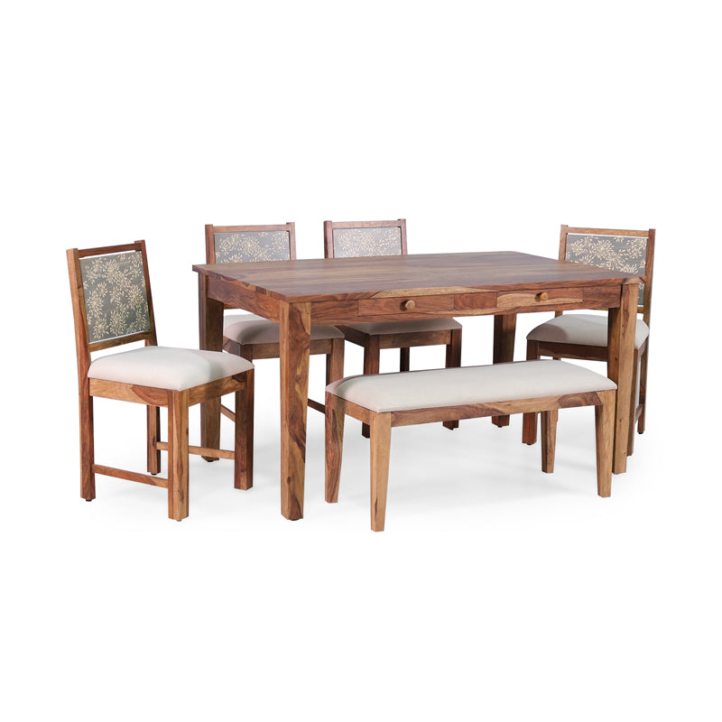 Charles Sheesham Wood 6 Seater Dining Set with Hand Painting – Fabuliv