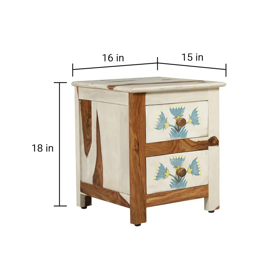 Orion Solid Sheesham Wood Bedside Table with Hand Painting | Fabuliv