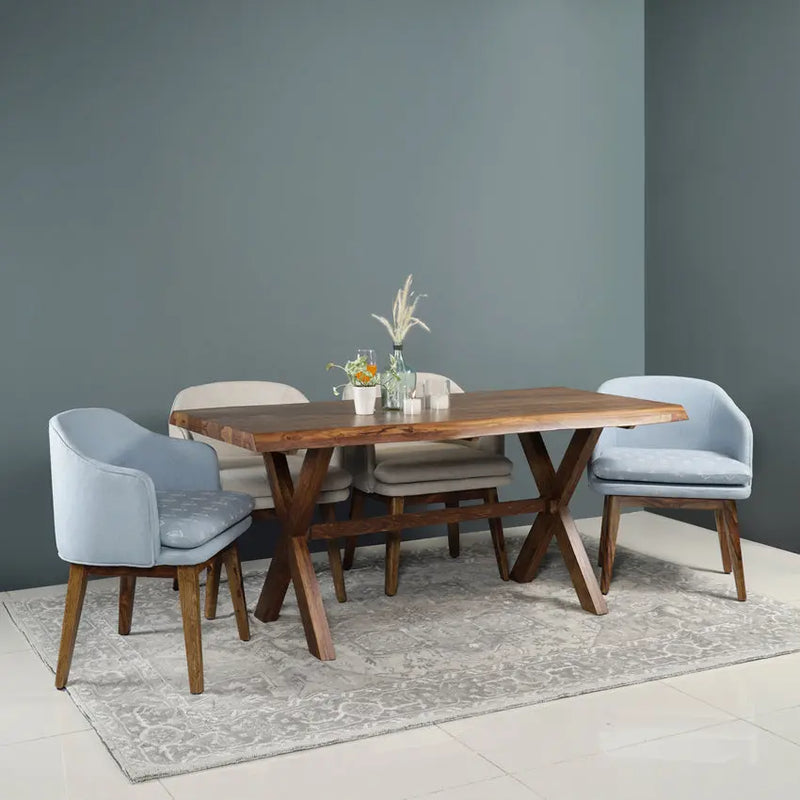 Freya Sheesham Wood 6 Seater Dining Set with Live Edges | Fabuliv